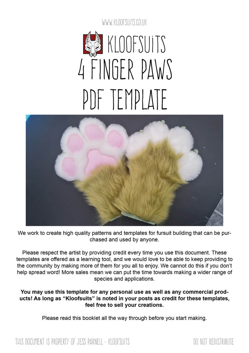 PDF TEMPLATE: Fursuit 4 Finger Paws Digital Download - Etsy