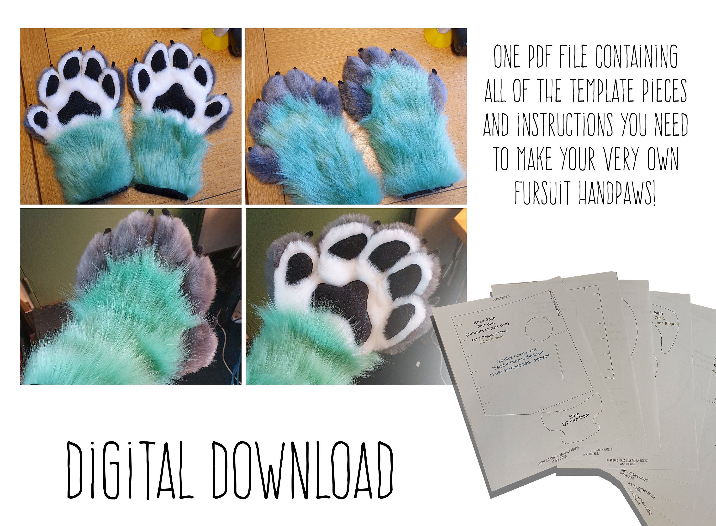 PDF TEMPLATE: Fursuit 5 Finger Paws Digital Download - Etsy
