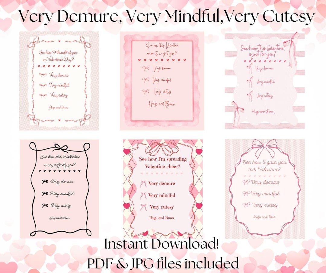 Printable Valentine Cards Very Demure Very Mindful Very Cutesy ...