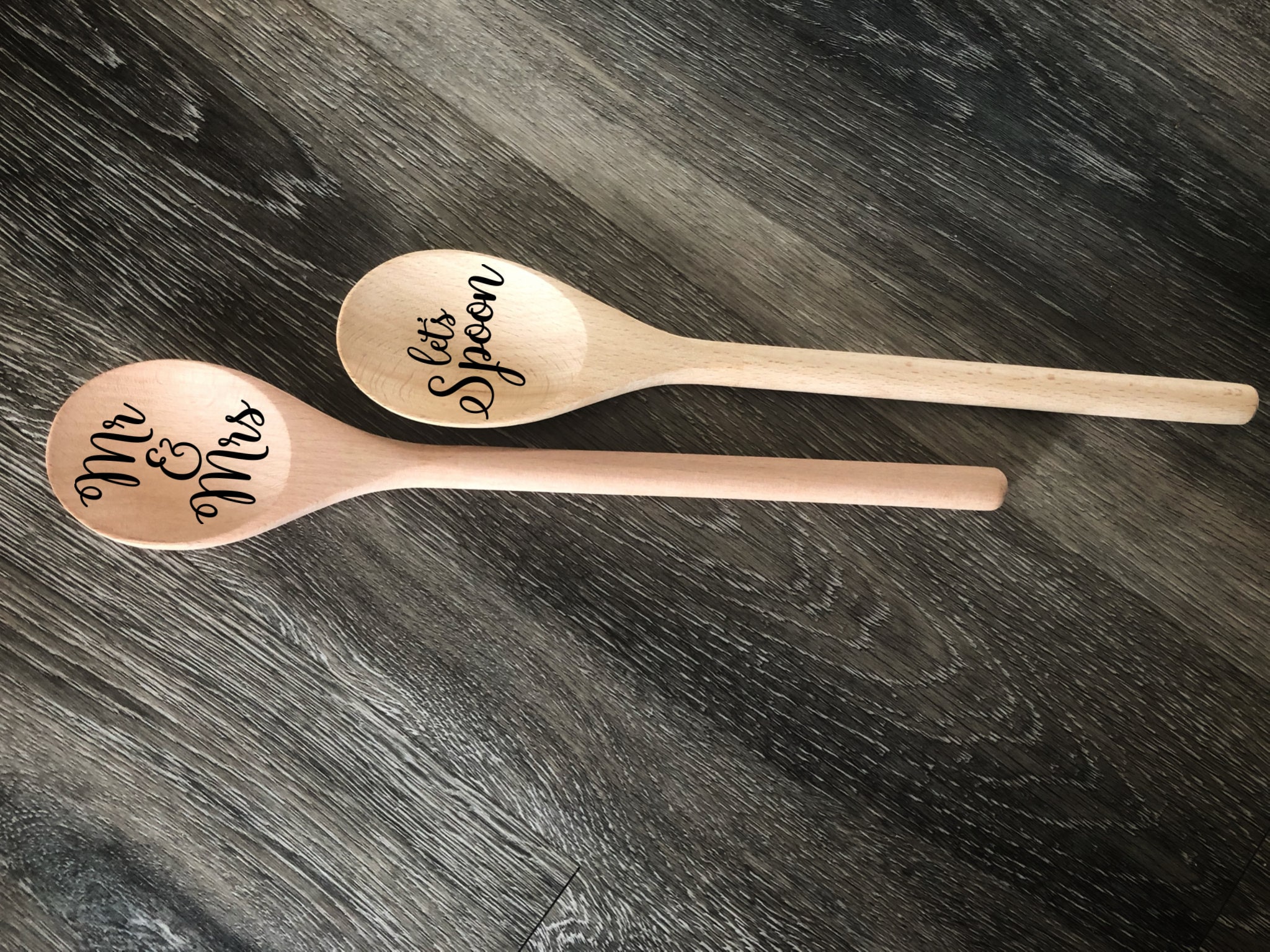 Wooden Spoon Wedding Gift Set, Shower Gift, Mr & Mrs, Let's Spoon ...