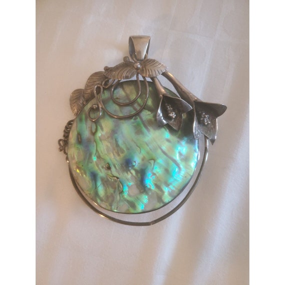 SS Sterling Silver Abalone Shell Art Nouveau Lillies … - Gem
