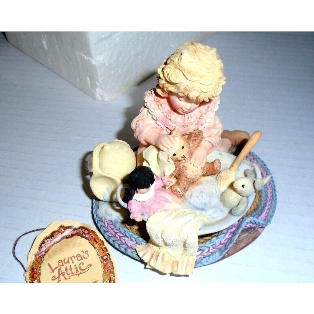 1990 Enesco Laura's Attic Let's Get Those Ears Teddy Washing Babies ...