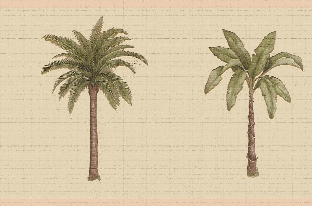 Nature Beige Green Palm Trees Wall Border Retro Design - Etsy