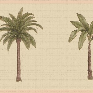 Nature Beige Green Palm Trees Wall Border Retro Design - Etsy