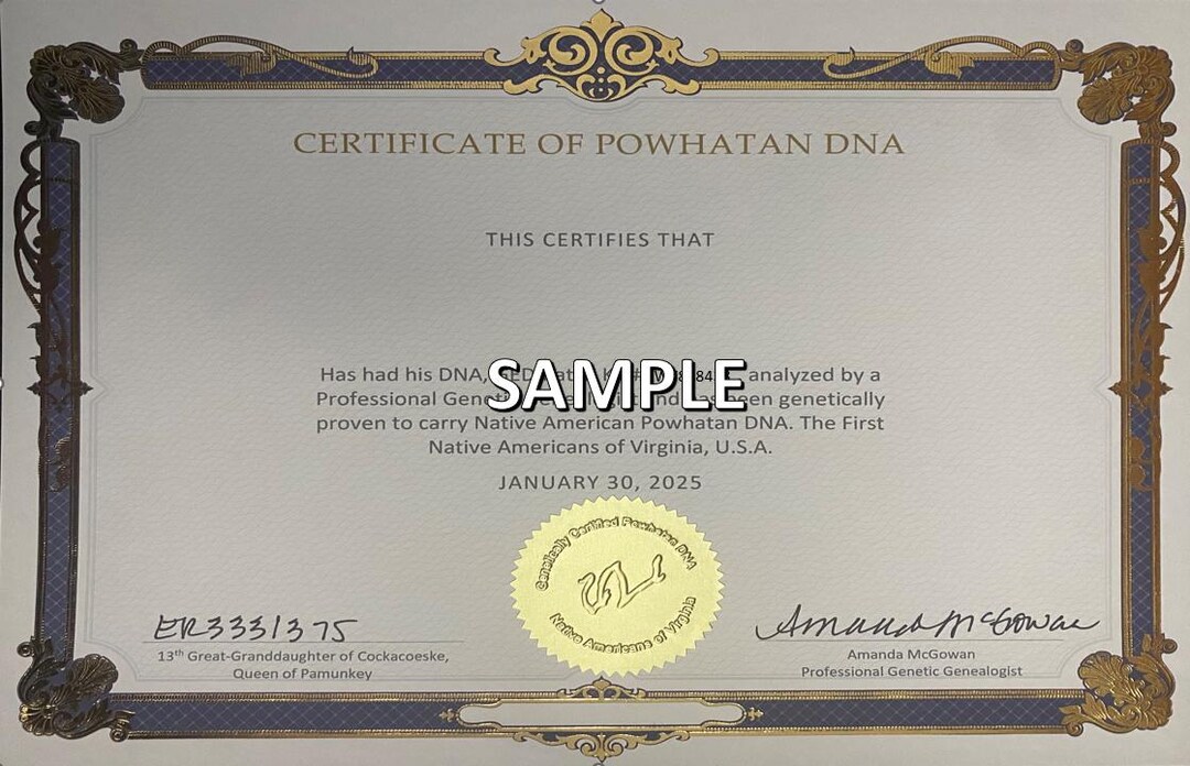 Powhatan DNA Certificate MUST Have Gedmatch Kit # - Etsy