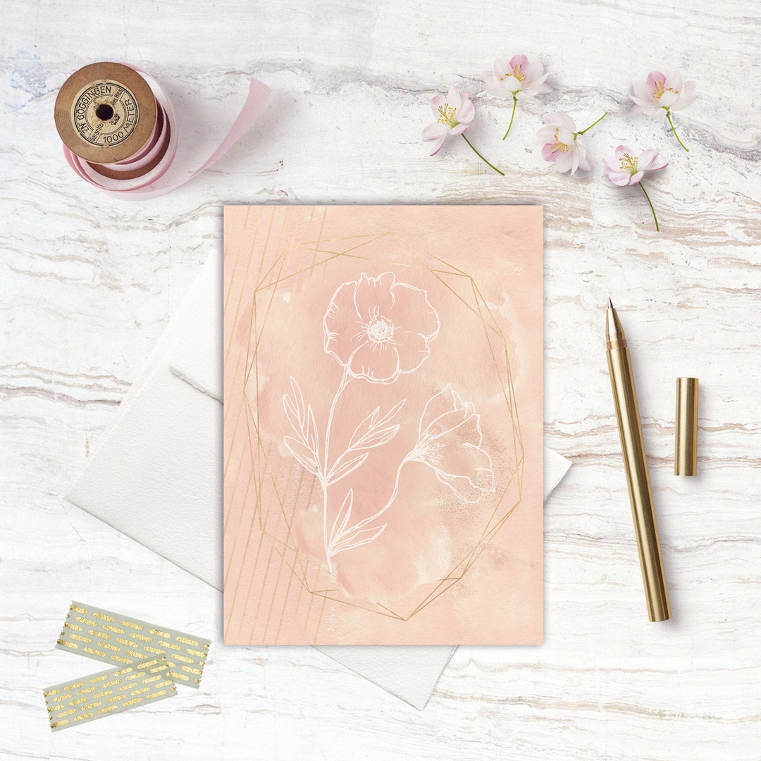 Note Cards Vivian Pink / Blank Card / Gift for Bride / Notecards / Pink ...