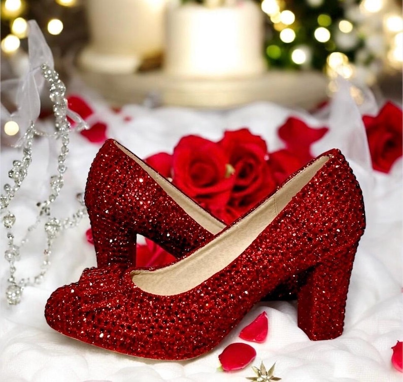 Ruby Slippers Wizard of Oz Shoes Red Swarovski Style Crystals Heels ...
