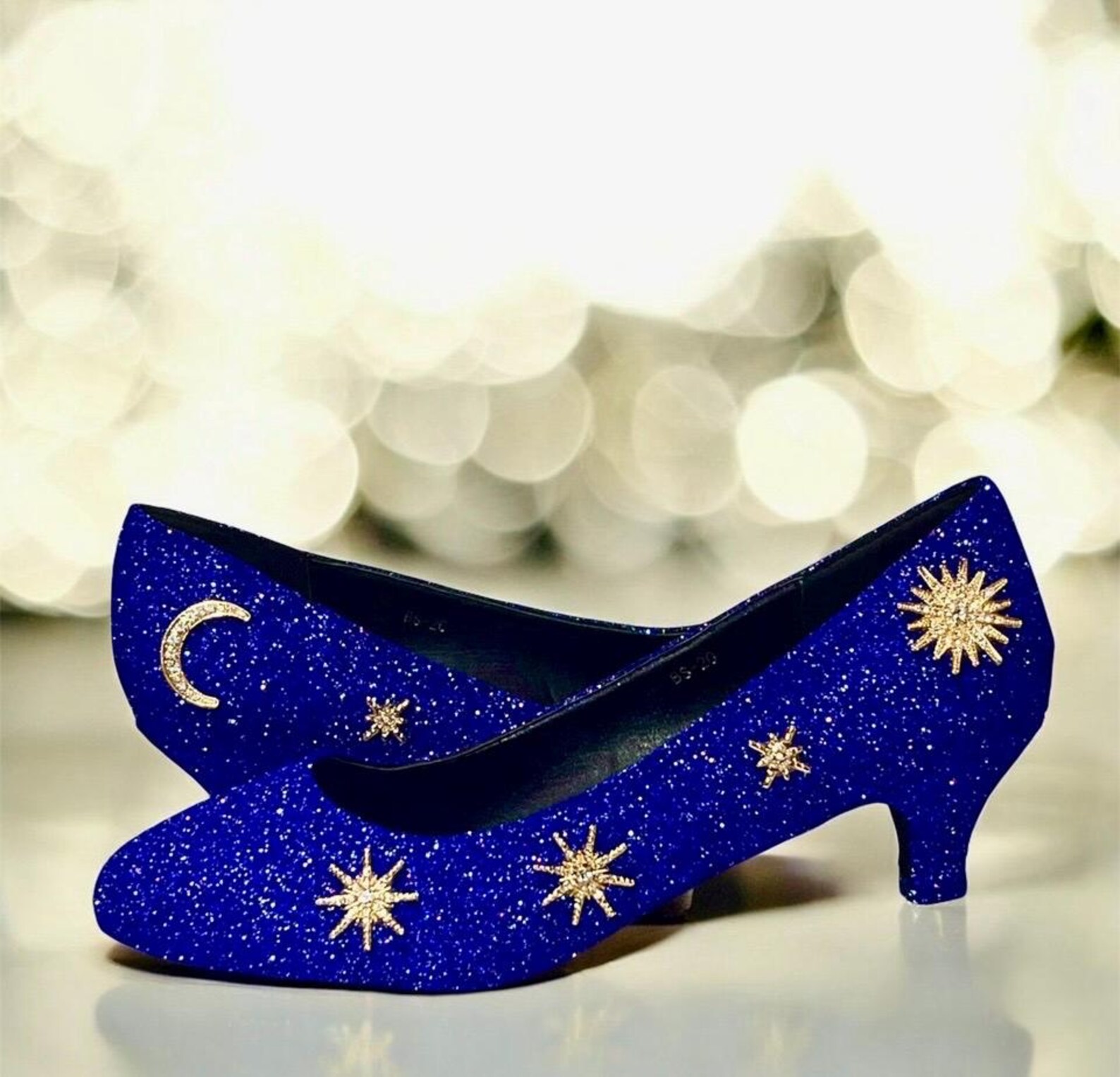 Celestial Bridal Heels - Sparkling Blue Sun, Moon & Stars Wedding Shoes ...