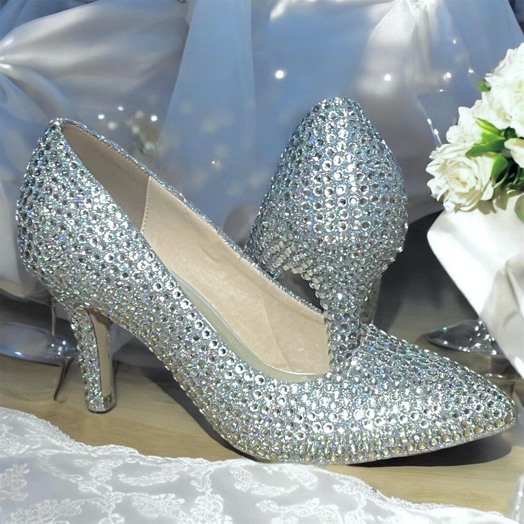 Crystal Wedding Shoes Bridal Mid High Heel Pumps Swarovski Style ...