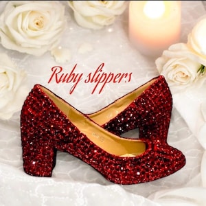Ruby Slippers Wizard of Oz Shoes Red Swarovski Style Crystals Heels ...