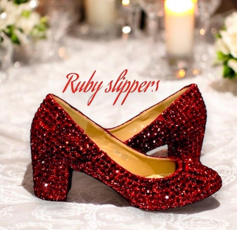 Ruby Slippers Wizard of Oz Shoes Red Swarovski Style Crystals Heels ...
