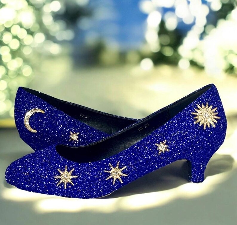Celestial Bridal Heels - Sparkling Blue Sun, Moon & Stars Wedding Shoes ...