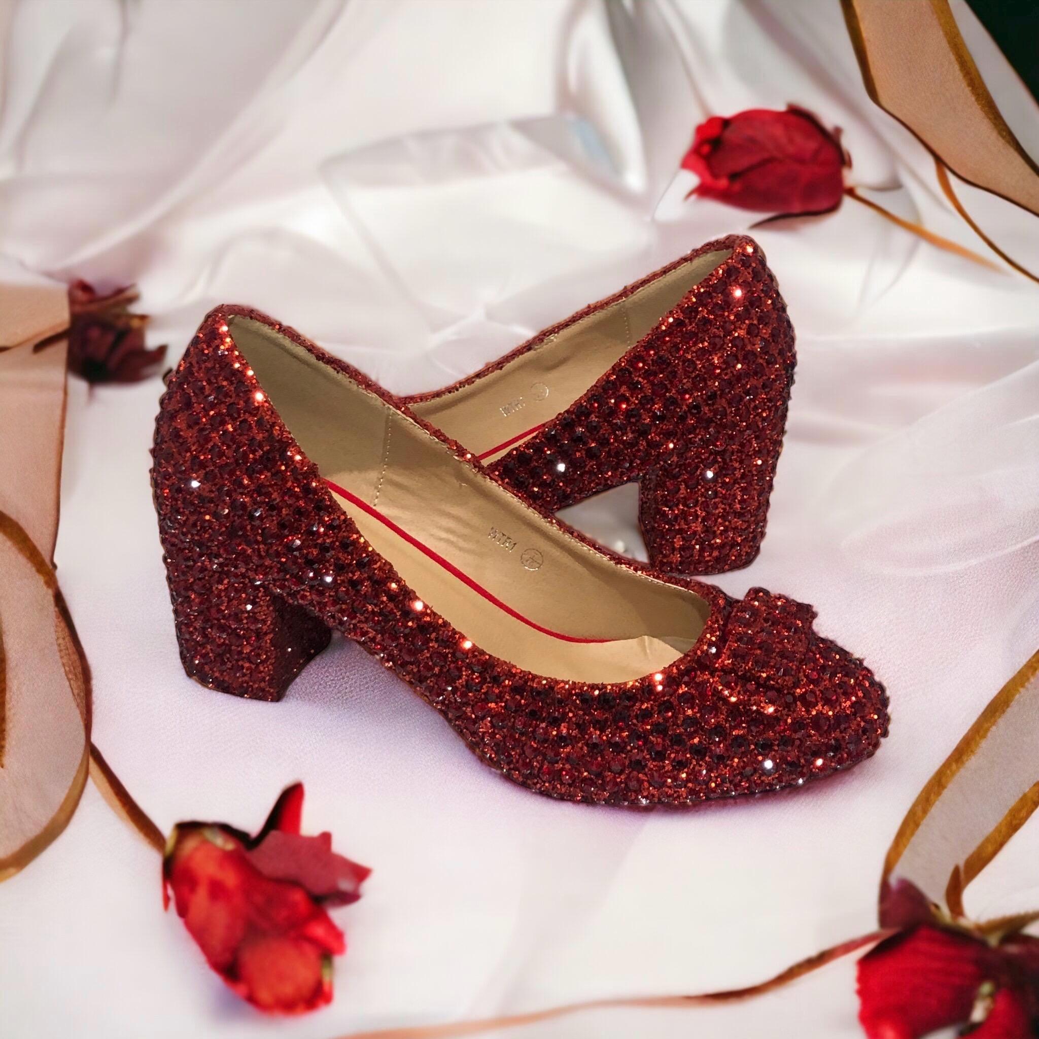 Ruby Slippers Wizard of Oz Shoes Red Swarovski Style Crystals Heels ...