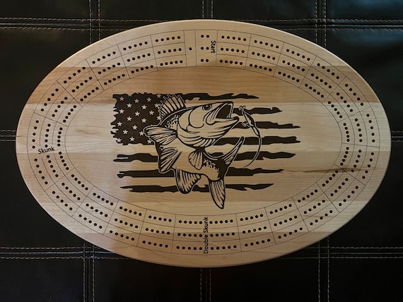 Walleye/us Flag Wooden Cribbage Board - Etsy
