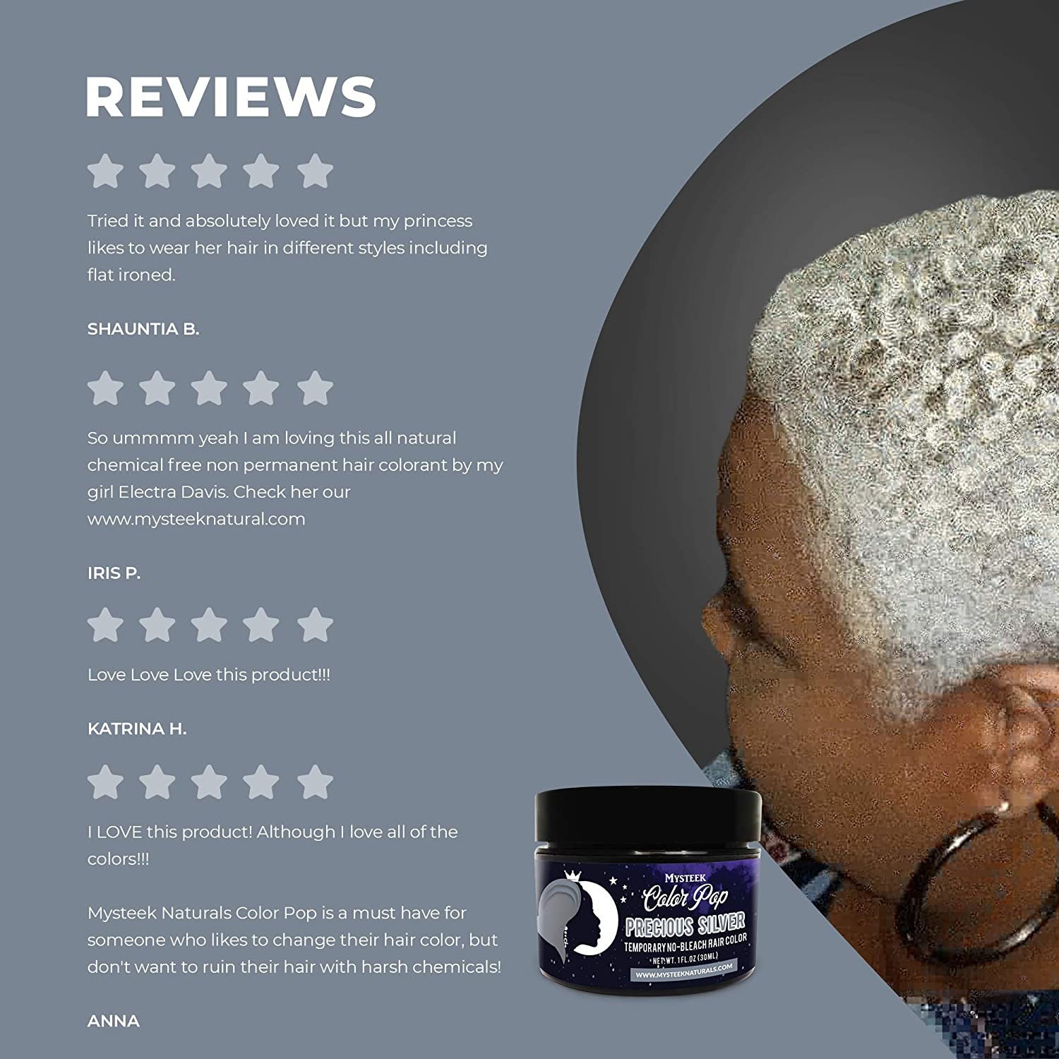 Silver-temporary Natural Hair Dye for Dark Hair or Light Hair, Natural ...