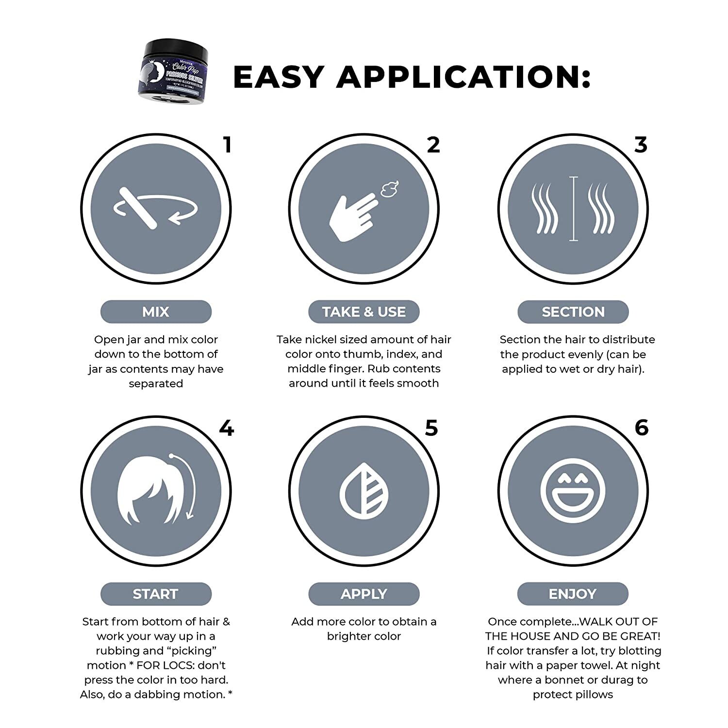 Silver-temporary Natural Hair Dye for Dark Hair or Light Hair, Natural ...