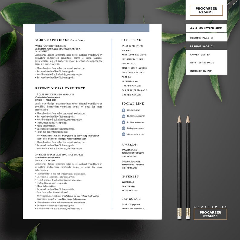 Modern Resume Template / CV Template Cover Letter Reference Page in Ms ...