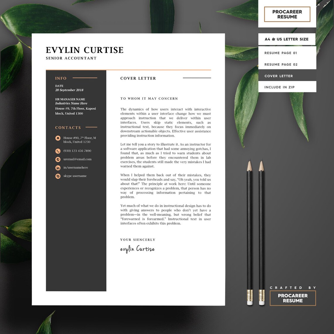 Modern Resume Template / CV Template Cover Letter - Etsy