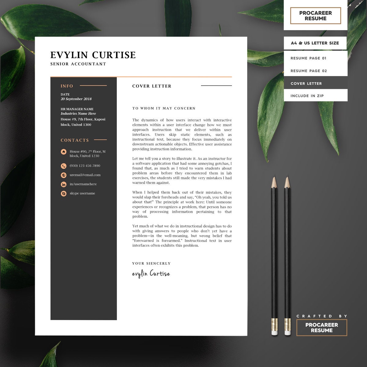Modern Resume Template / CV Template Cover Letter - Etsy