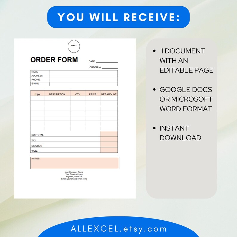 Simple and Professional Business Order Form Template Word, Printable ...