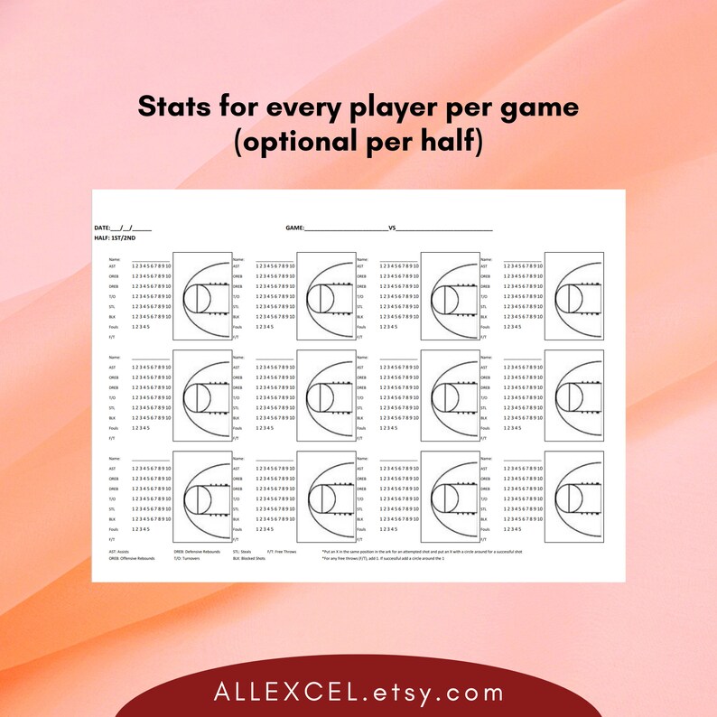 Basketball Statistic per Player, Performance per Player, Printable PDF ...