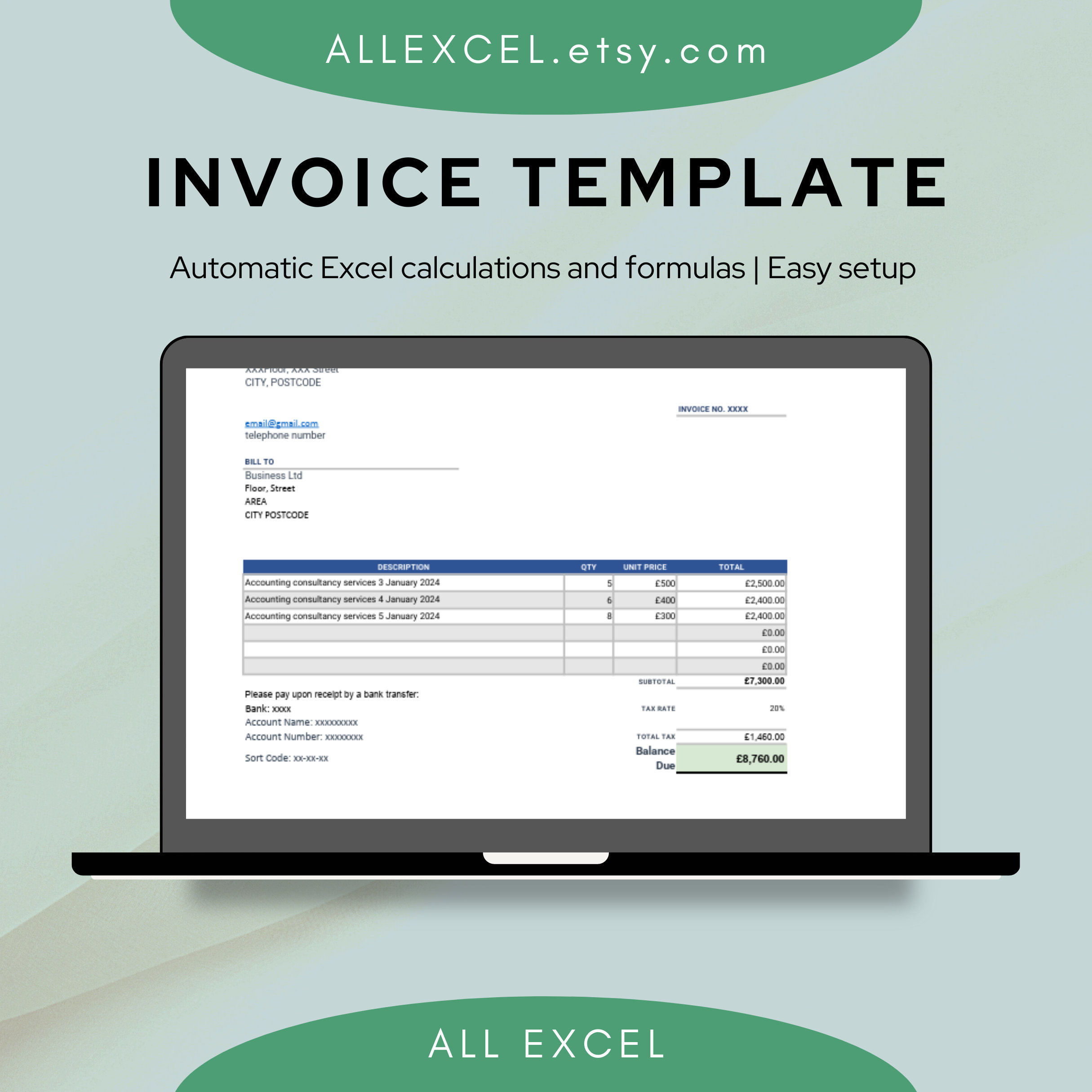 Easy to Use Invoice Excel With Automatic Calculations, Printable ...