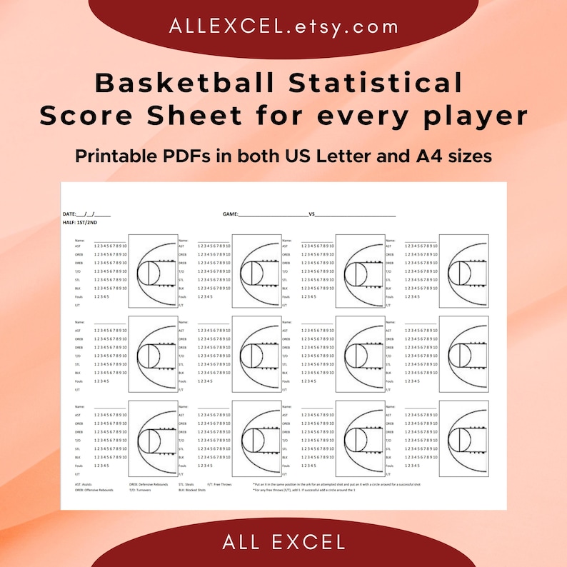 Basketball Statistic per Player, Performance per Player, Printable PDF ...