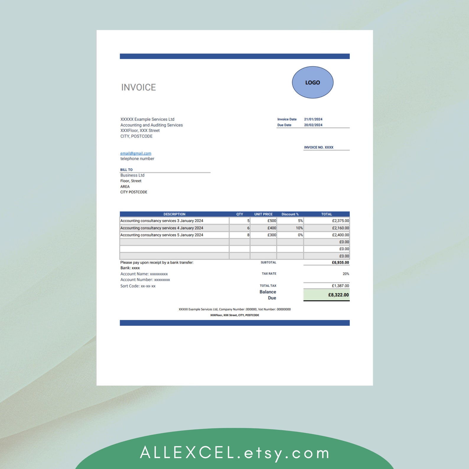 Invoice Template Excel, Printable Invoice Template, Google Sheet ...