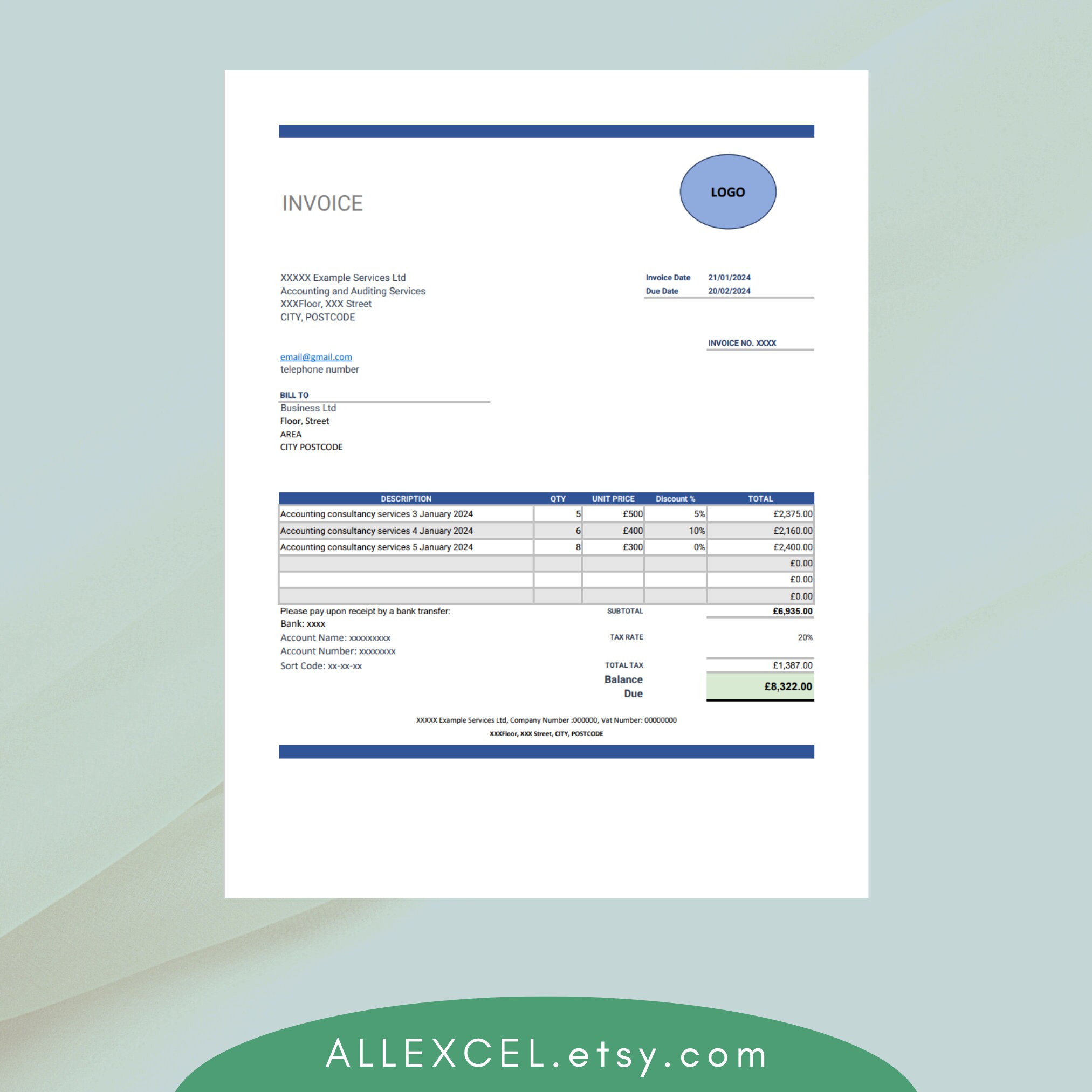 Invoice Template Excel, Printable Invoice Template, Google Sheet ...