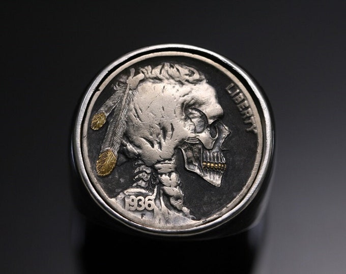 Indian Skull Gold Inlay Hobo Coin Ring - Etsy