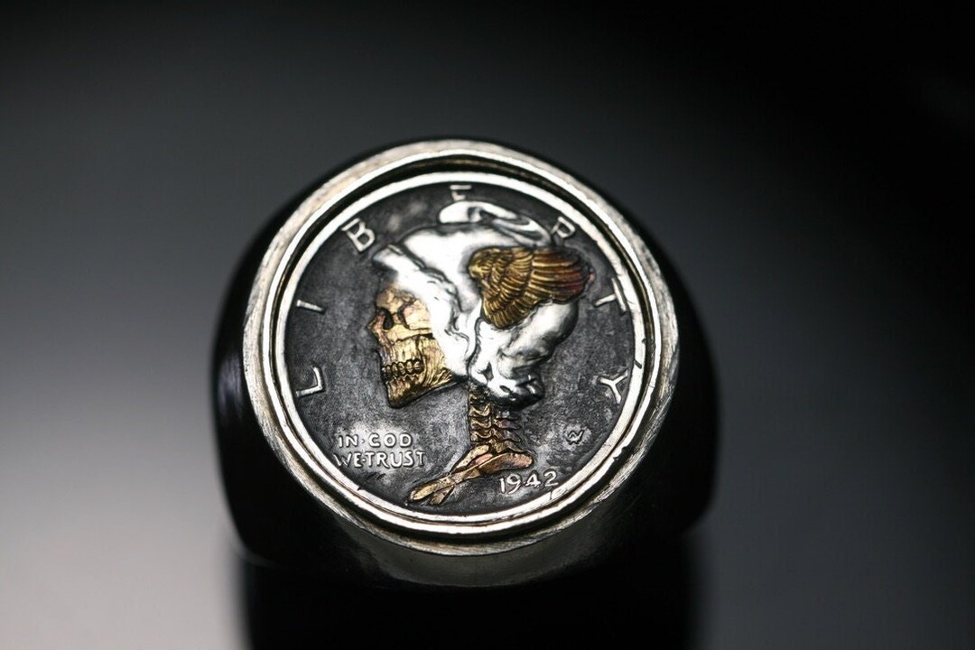 Gold Skull Silver Dime Hobo Coin Ring - Etsy