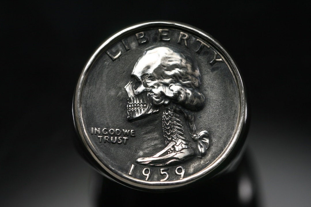 George Washington Extra Large Silver Quarter Skull Hobo Coin Ring - Etsy