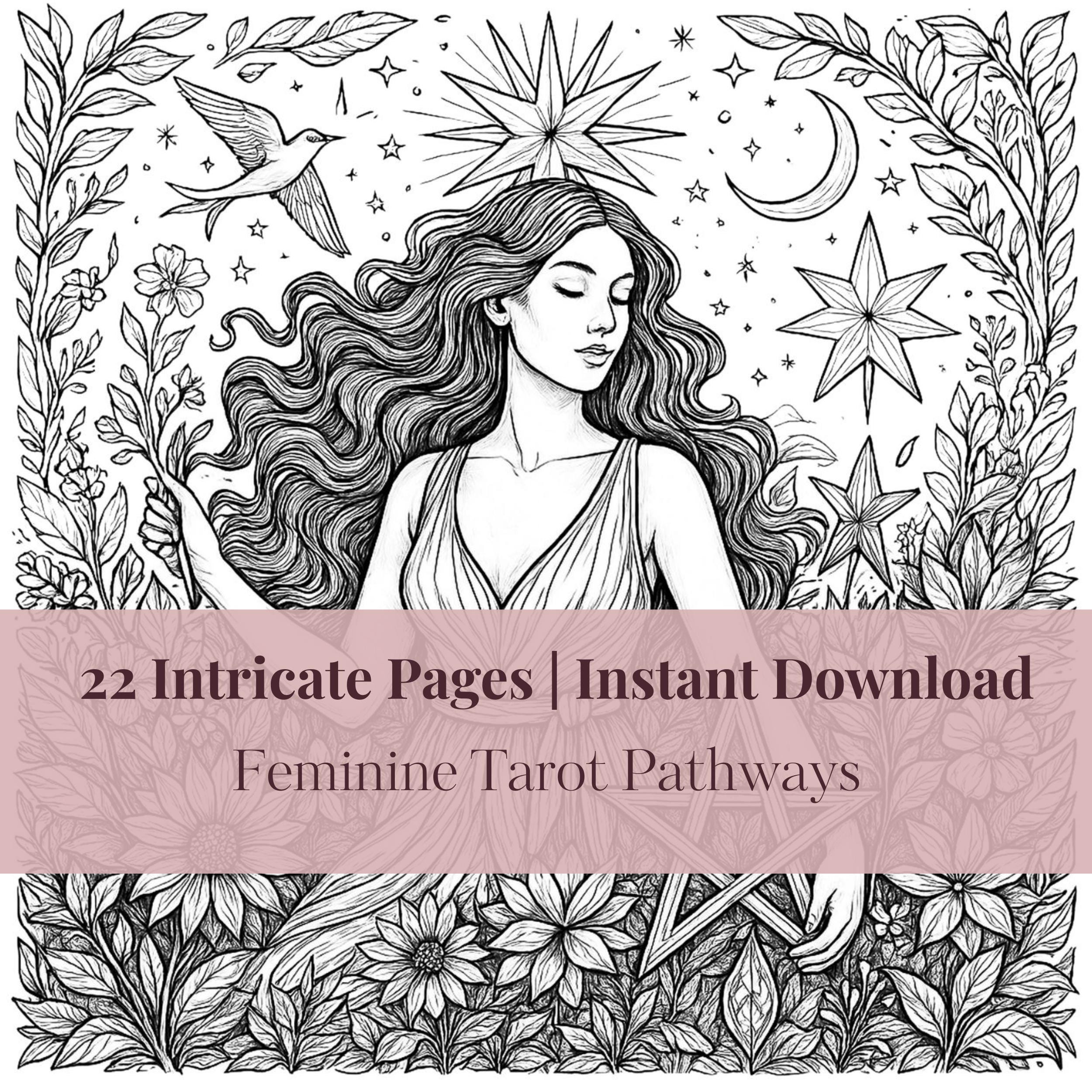 Tarot Coloring Pages for Adults – 22 Major Arcana Cards With Feminine ...
