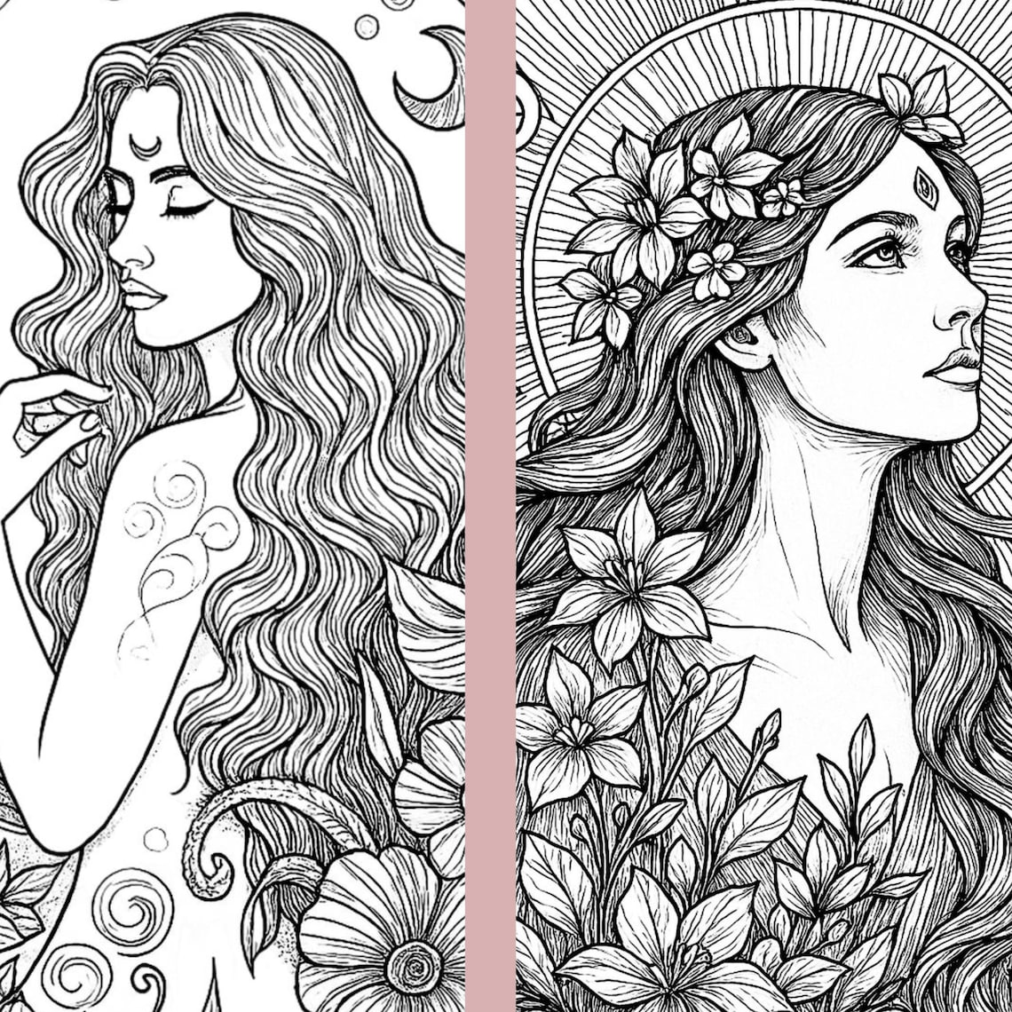 Tarot Coloring Pages for Adults – 22 Major Arcana Cards With Feminine ...