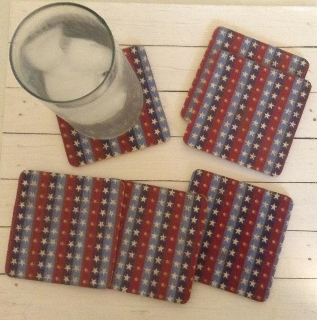 Americana Coaster Set: Primitive Red White Blue MDF Drink Coasters - Etsy