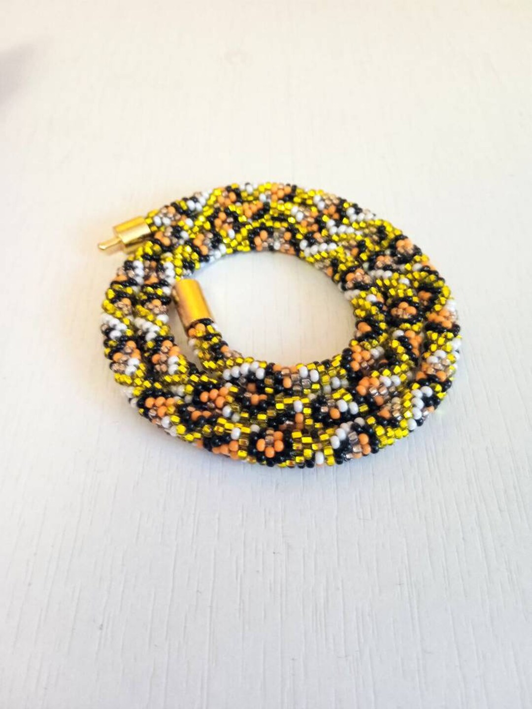 Seed Bead Crochet Necklace Leopard Print Beaded Necklace Long Knotted ...