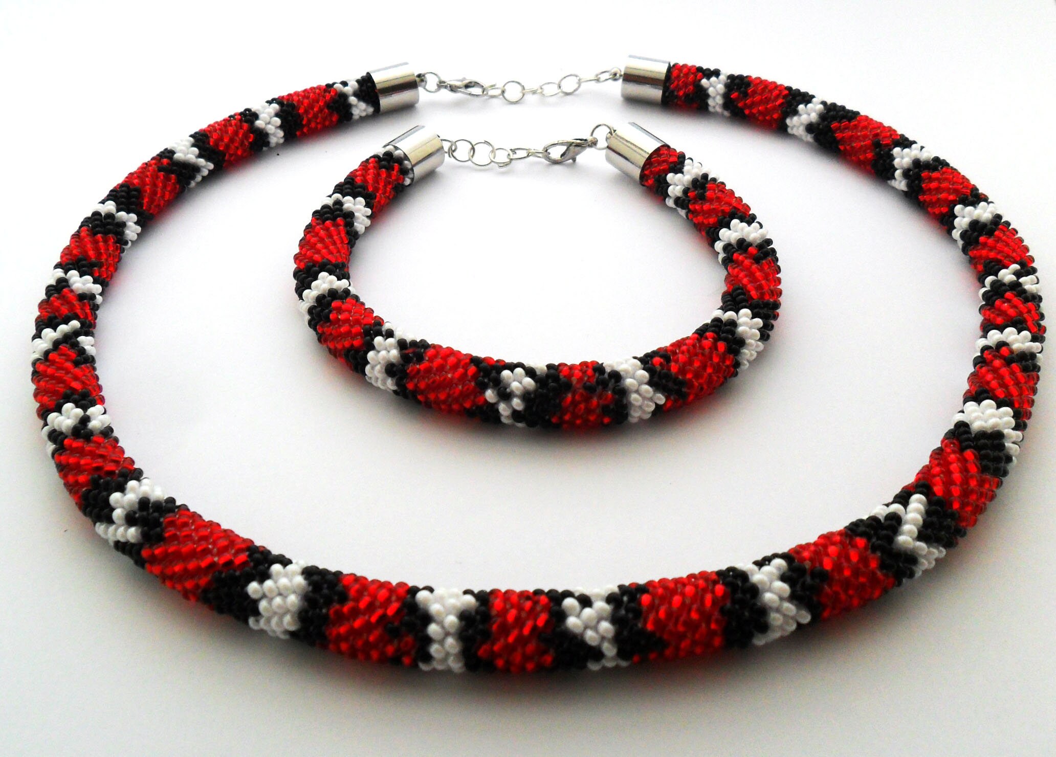 Jewelry Set Snake Skin Necklace Snake Crochet Serpent Snake Red Snake ...
