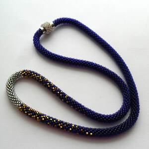 Thin Long Crochet Seed Bead Rope Necklace for Women Dark Blue - Etsy