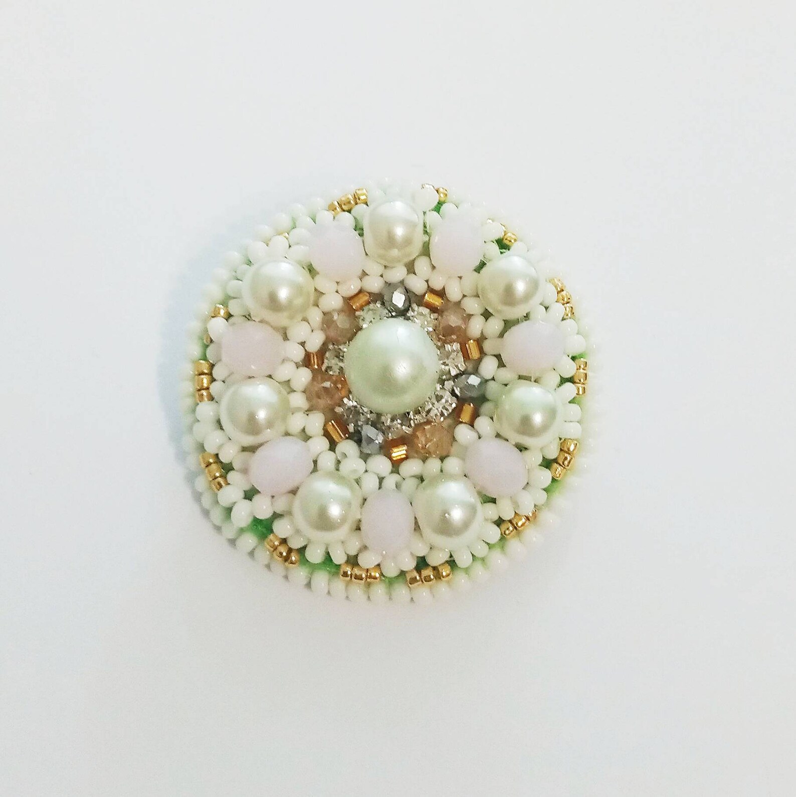 Beaded Embroidered Brooch White Pink Seed Bead Brooch Handmade Beaded ...