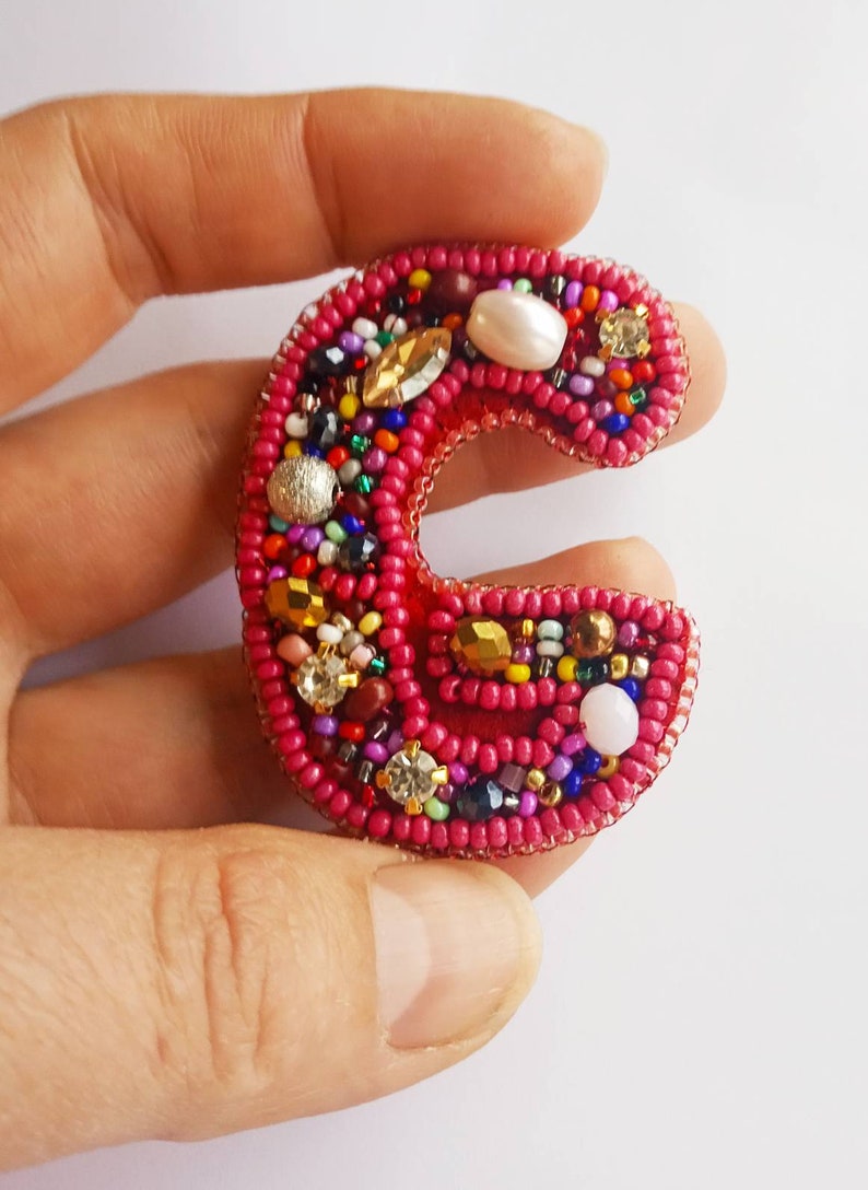 Brooch Initial Embroidered Brooch Personalized Brooch Letter - Etsy
