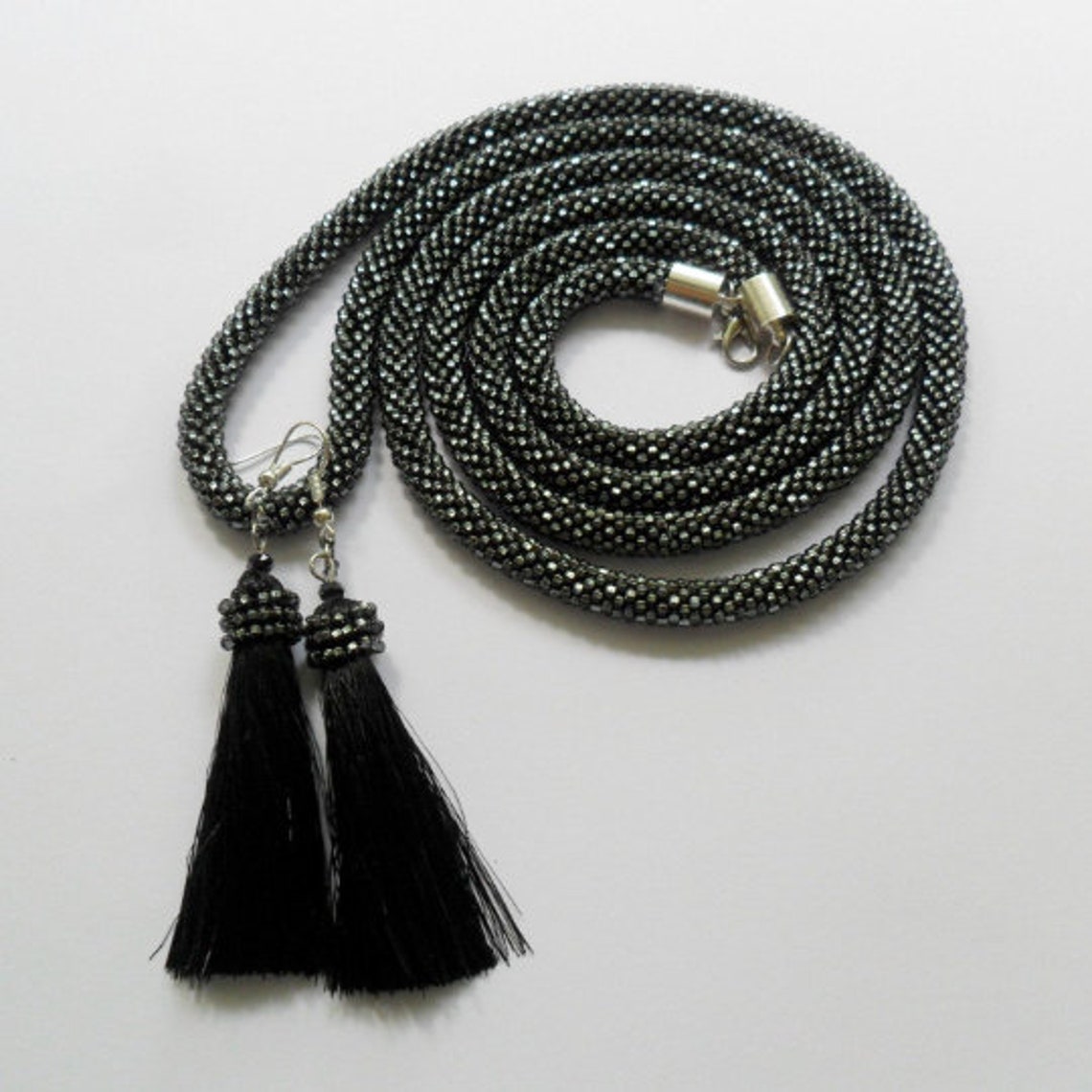 Conjunto de joyas de plata negra pendientes de cuentas y - Etsy España