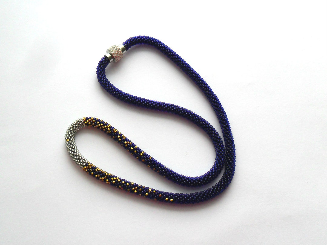Thin Long Crochet Seed Bead Rope Necklace for Women Dark Blue - Etsy