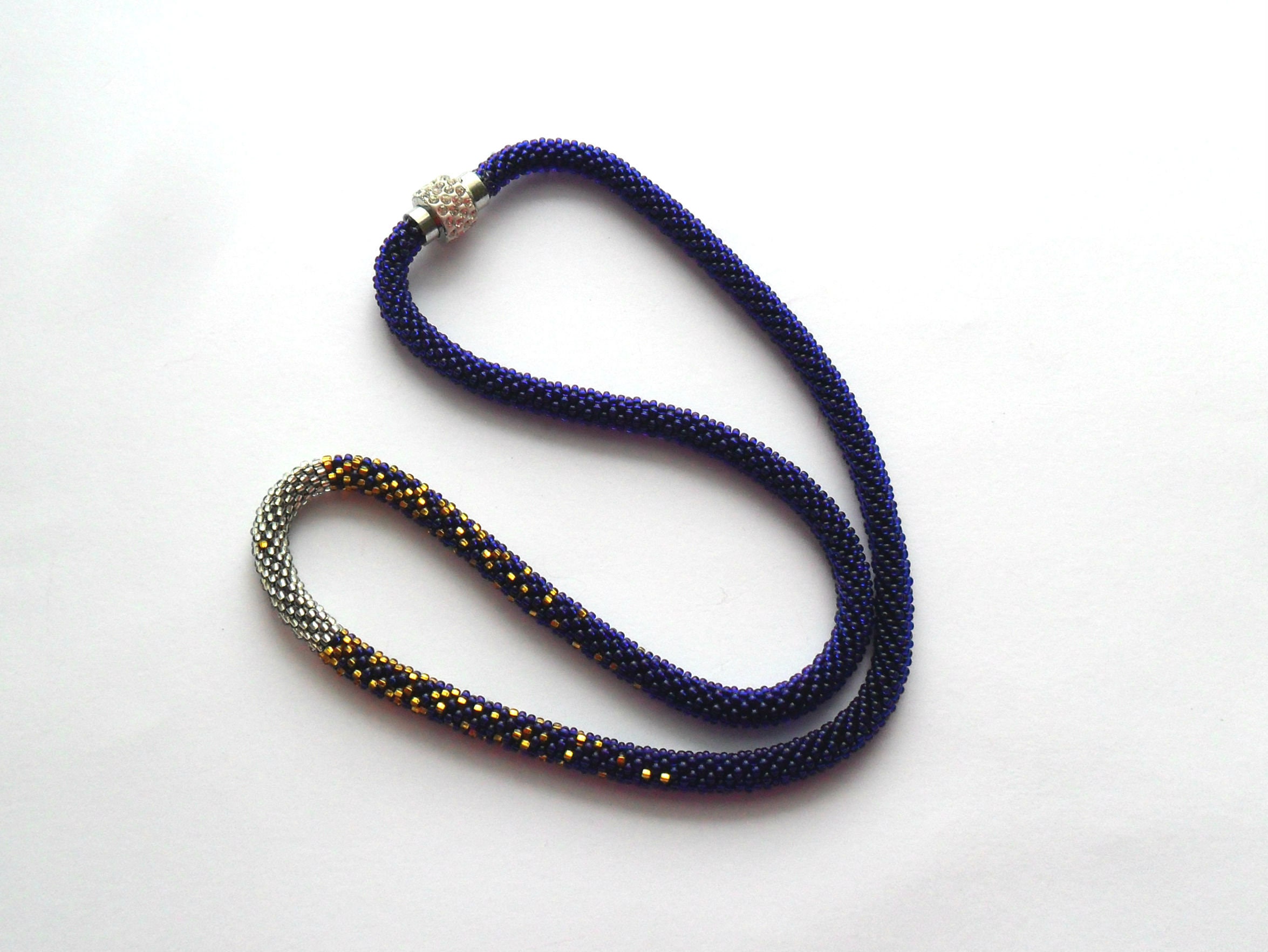 Thin Long Crochet Seed Bead Rope Necklace for Women Dark Blue - Etsy