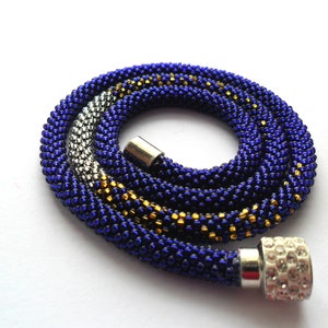 Thin Long Crochet Seed Bead Rope Necklace for Women Dark Blue - Etsy