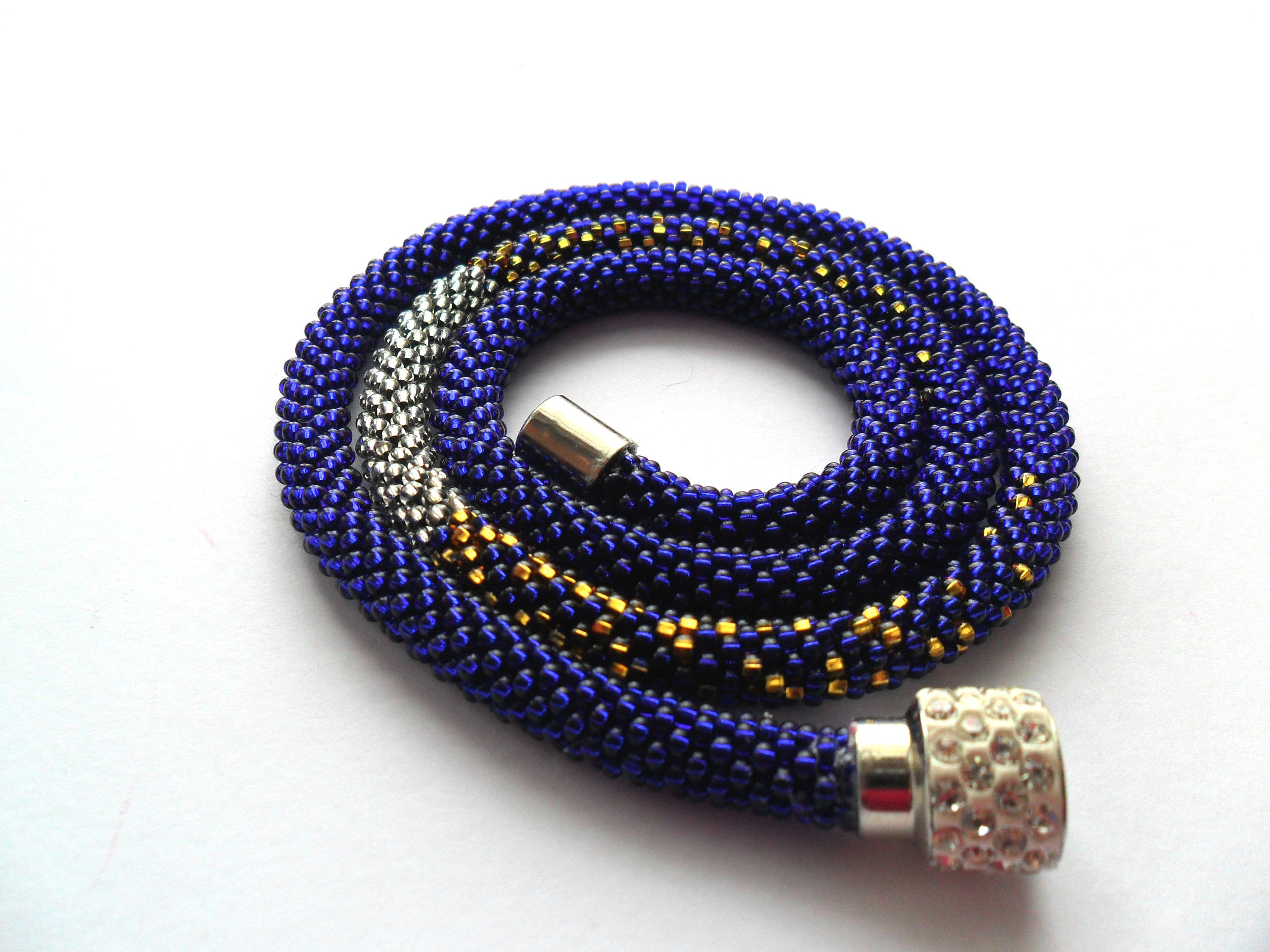 Thin Long Crochet Seed Bead Rope Necklace for Women Dark Blue - Etsy