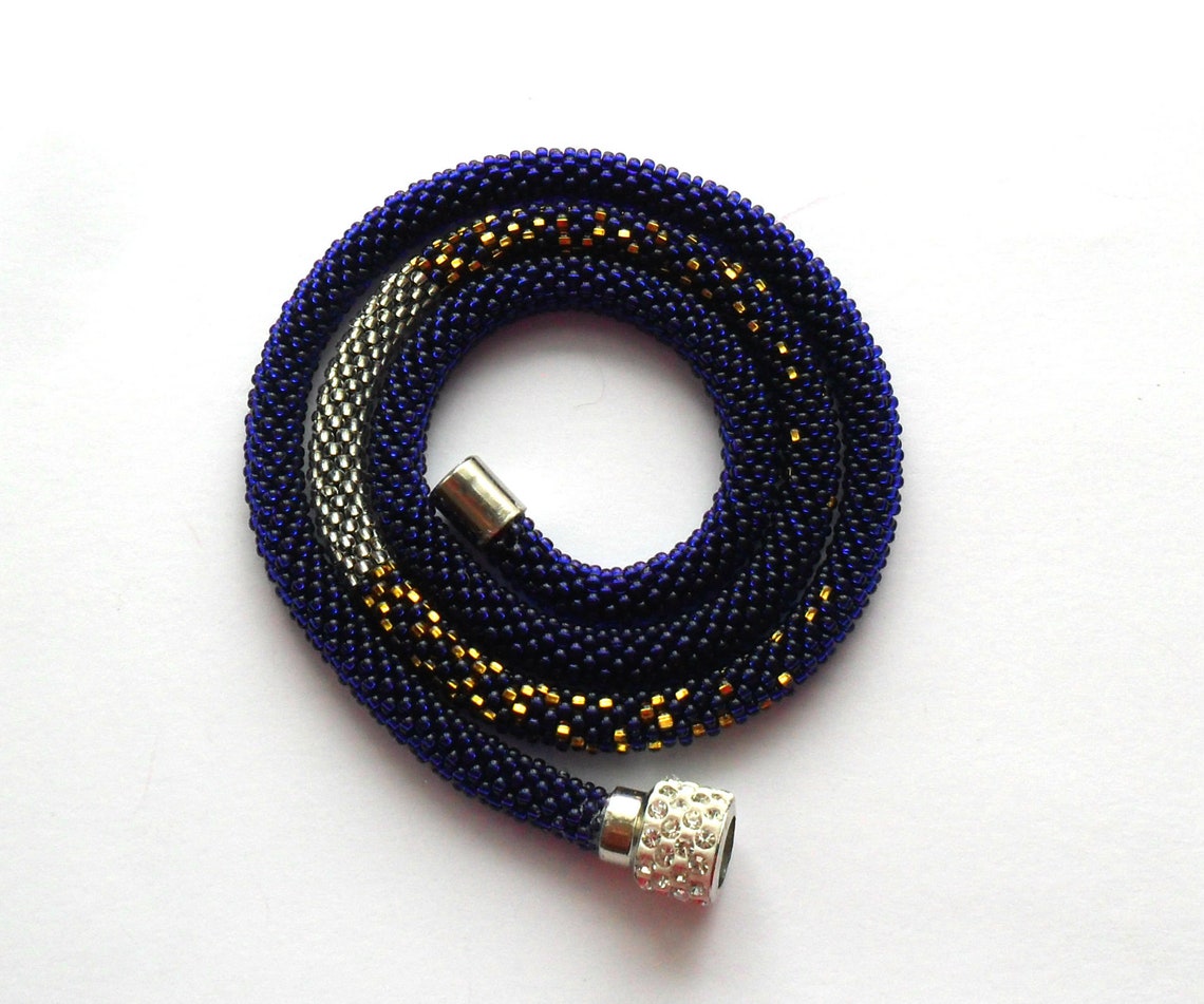 Thin Long Crochet Seed Bead Rope Necklace for Women Dark Blue - Etsy
