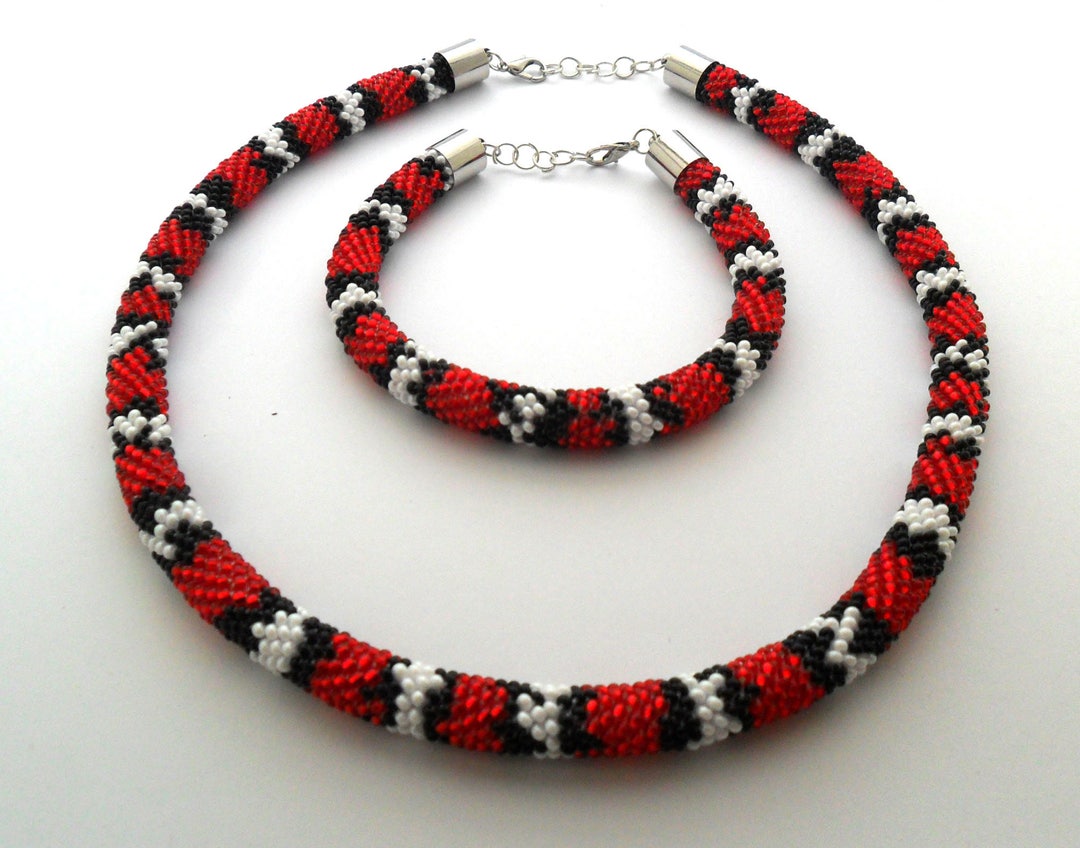 Jewelry Set Snake Skin Necklace Snake Crochet Serpent Snake Red Snake ...