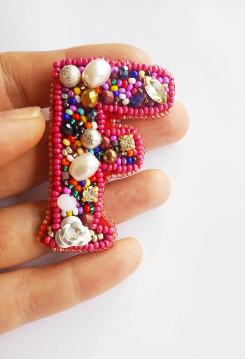 Brooch Initial Embroidered Brooch Personalized Brooch Letter - Etsy
