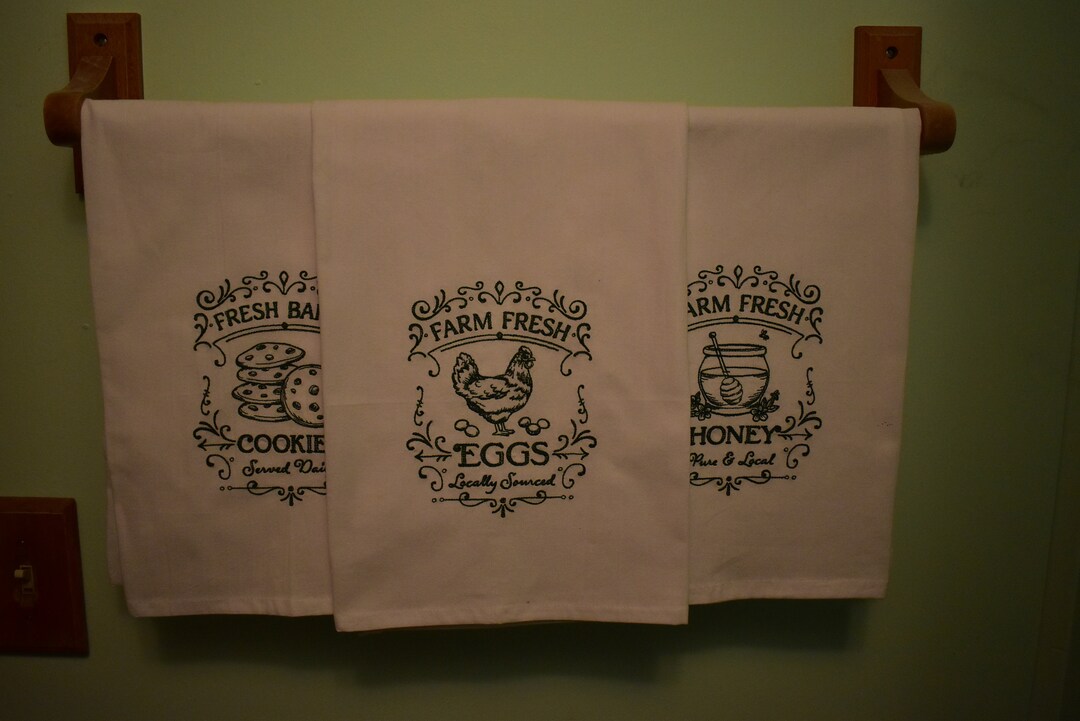 Farm Fresh Market Signs Embroidered Kitchen Towels - Etsy