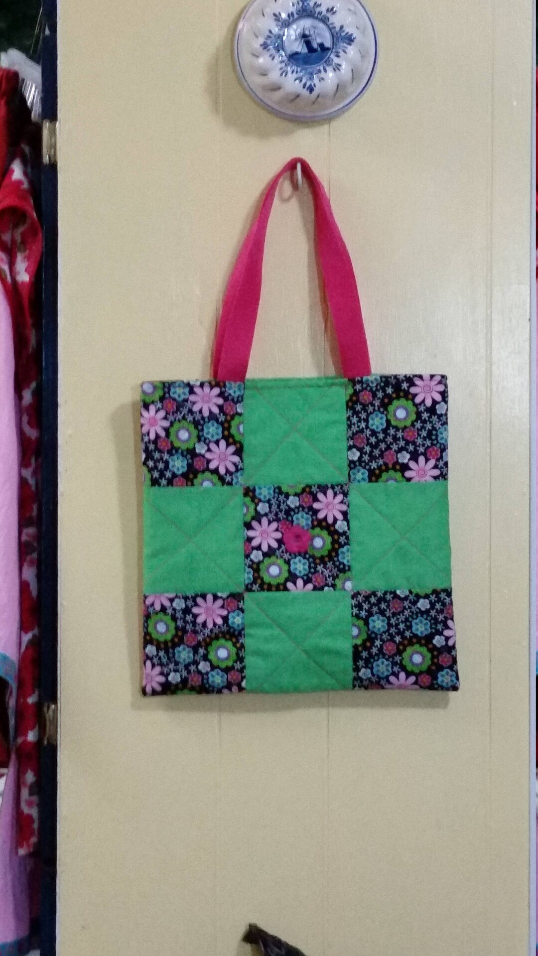 Child's Patchwork Purse/bag in Black Floral Print and Green 8 - Etsy